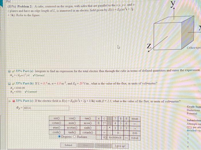 Solved PM (11%) Problem 2: A cube, centered on the origin, | Chegg.com
