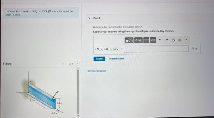 Solved The force (6801 265) - OKN acts at the end of the | Chegg.com