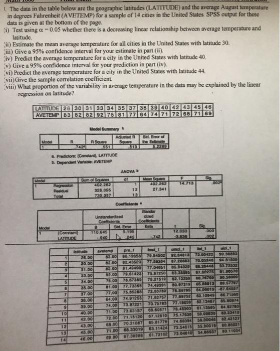 Solved 1. The data in the table below are the geographic | Chegg.com