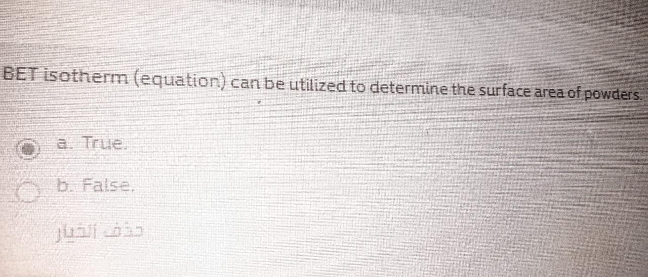 Solved BET isotherm (equation) can be utilized to determine | Chegg.com