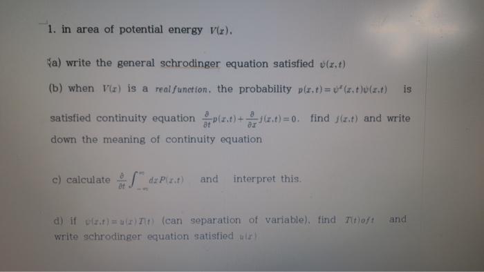 Solved 1. in area of potential energy V(r). a) write the | Chegg.com
