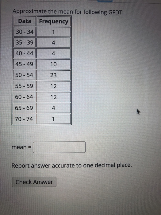 Solved Approximate the mean for following GFDT. Data | Chegg.com