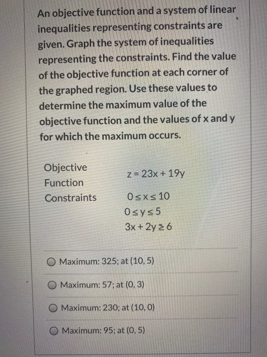 Solved An objective function and a system of linear | Chegg.com