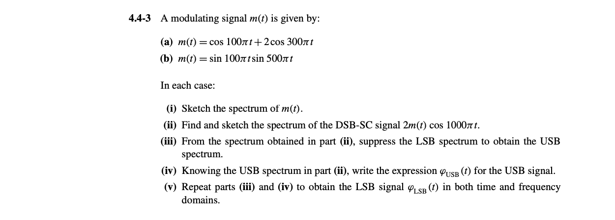 Solved 4.4-3 ﻿A modulating signal m(t) ﻿is given | Chegg.com