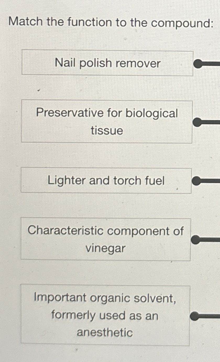Solved Match the function to the compound:Preservative for | Chegg.com