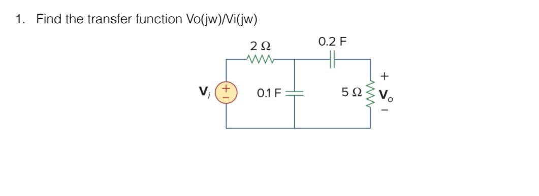 Solved 1. Find the transfer function Vo(jw)/Vi(jw) | Chegg.com