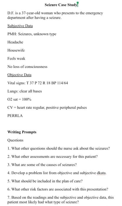 Solved Seizure Case Study D.F. is a 37-year-old woman who | Chegg.com