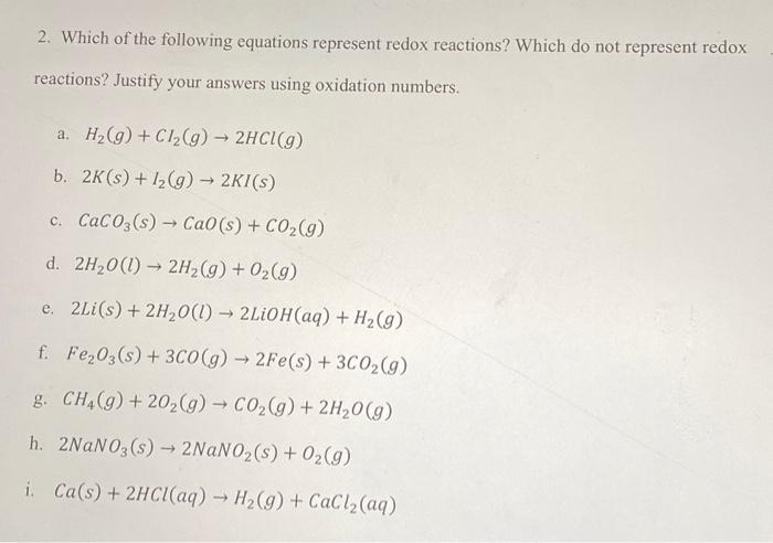 Solved 2. Which of the following equations represent redox | Chegg.com