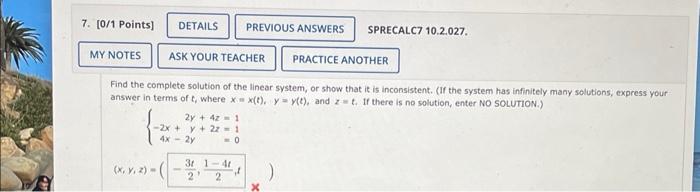 Solved Find The Complete Solution Of The Linear System Or