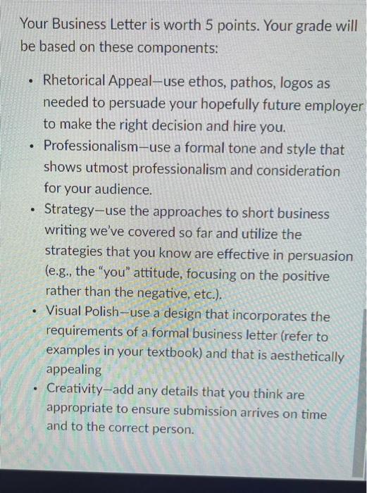 For this letter, you will apply the principles of | Chegg.com