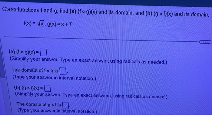 Solved Given Functions F And G Find A F∘g X And Its