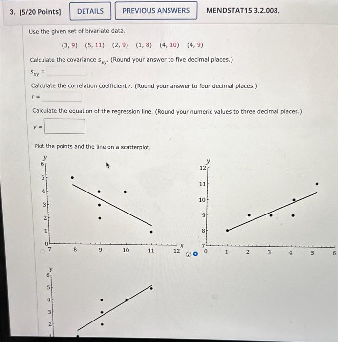Solved Use the given set of bivariate data. | Chegg.com