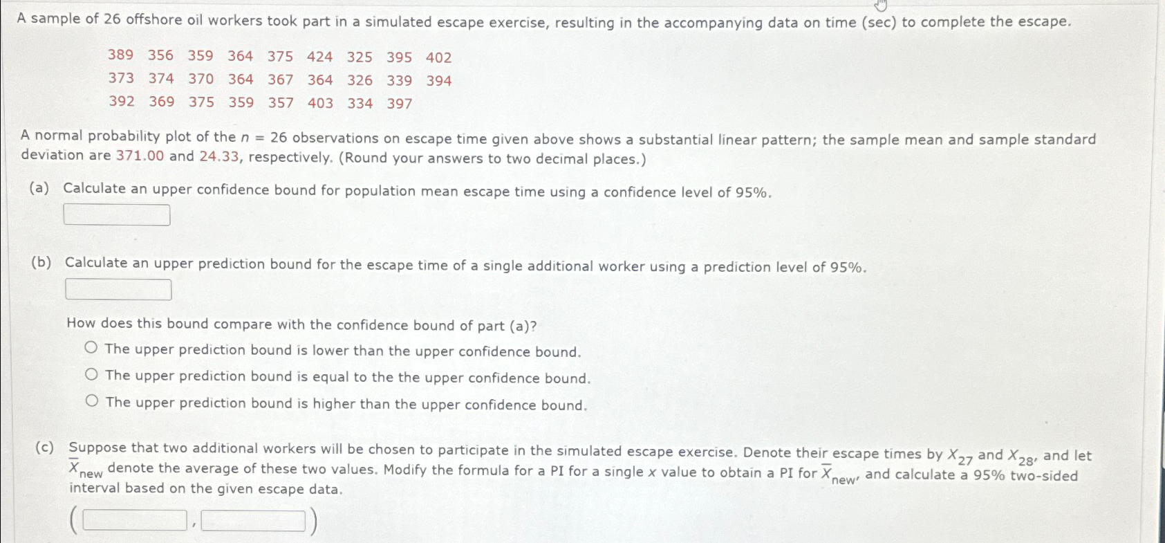 Solved A sample of 26 ﻿offshore oil workers took part in a | Chegg.com
