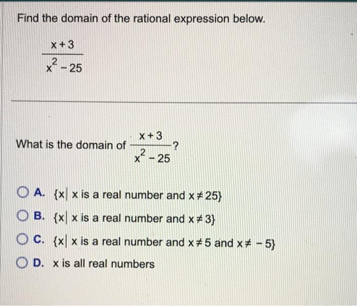 Solved Find the domain of the rational expression below. | Chegg.com