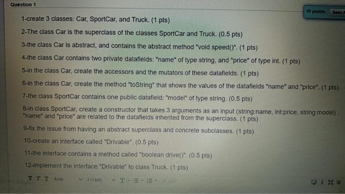 Solved Sare Question 1 10 points 1-create 3 classes: Car, | Chegg.com