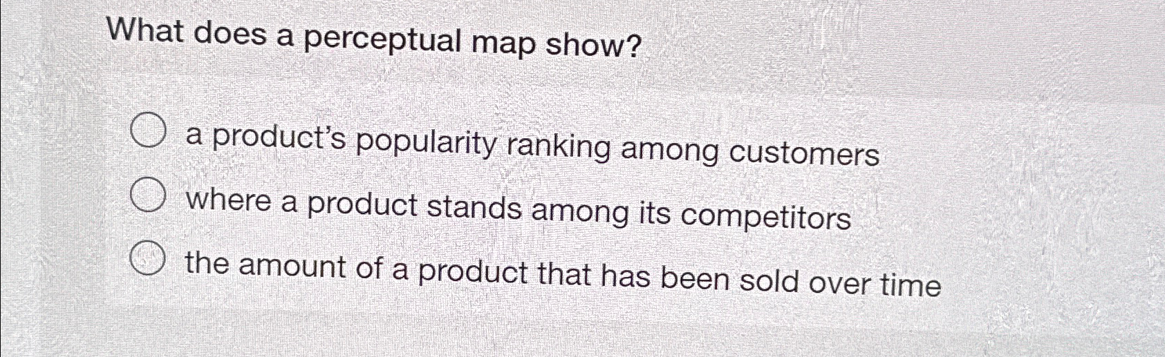 Solved What does a perceptual map show?a product's | Chegg.com
