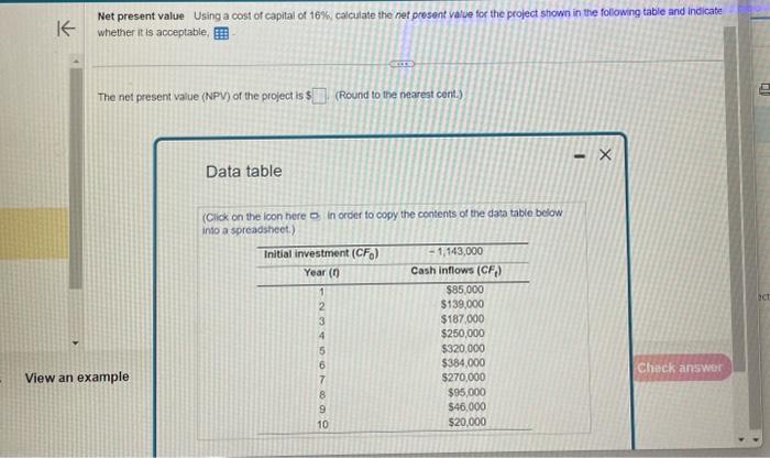 Solved Net present value Using a cost of capital of 16%, | Chegg.com