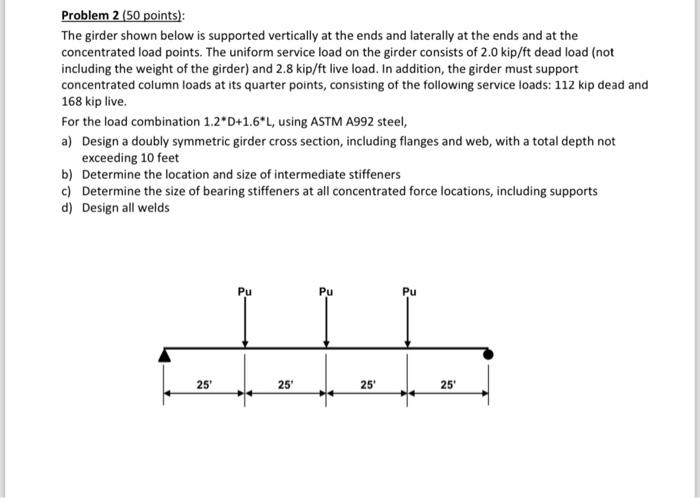 Solved Problem 2 (50 points): The girder shown below is | Chegg.com