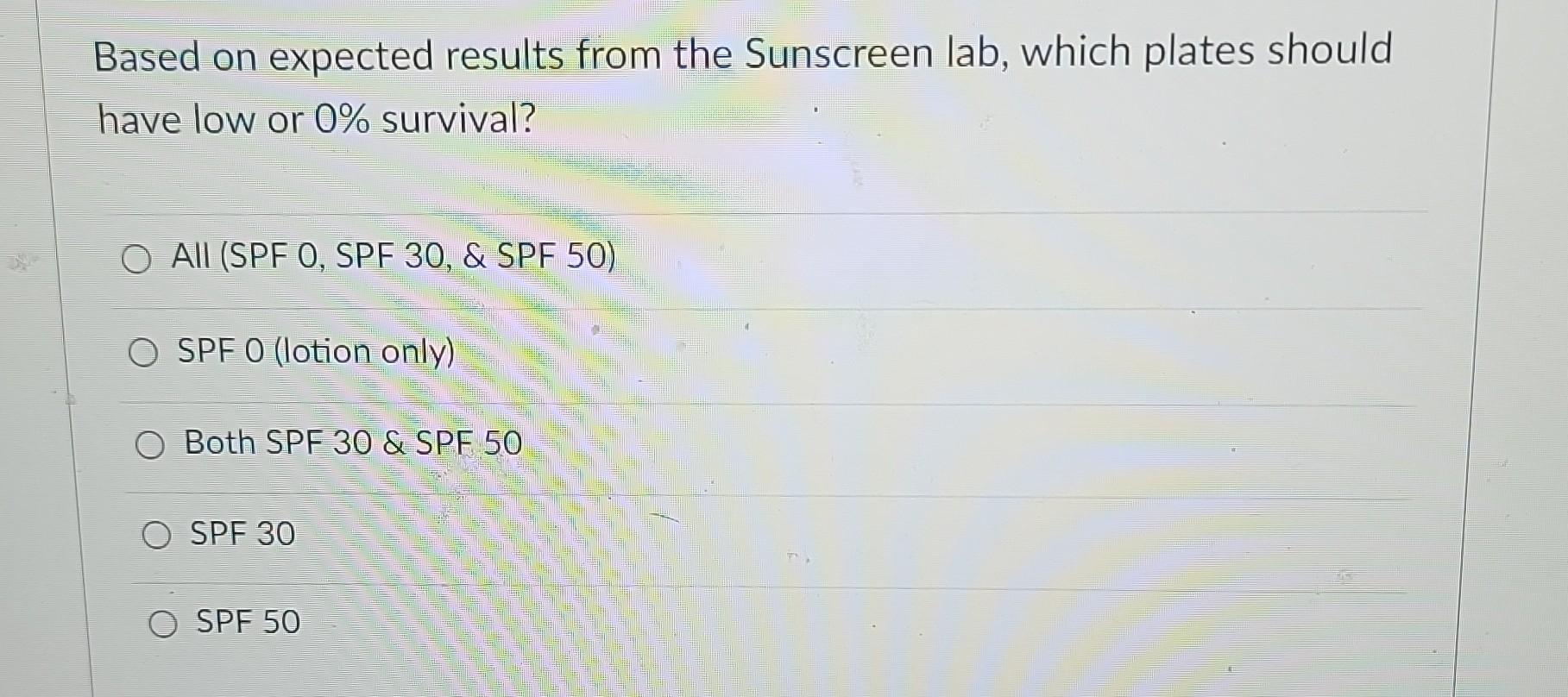 Solved Based on expected results from the Sunscreen lab, | Chegg.com