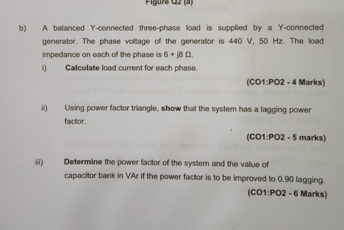 Solved Figure b) A balanced Y-connected three-phase load is | Chegg.com