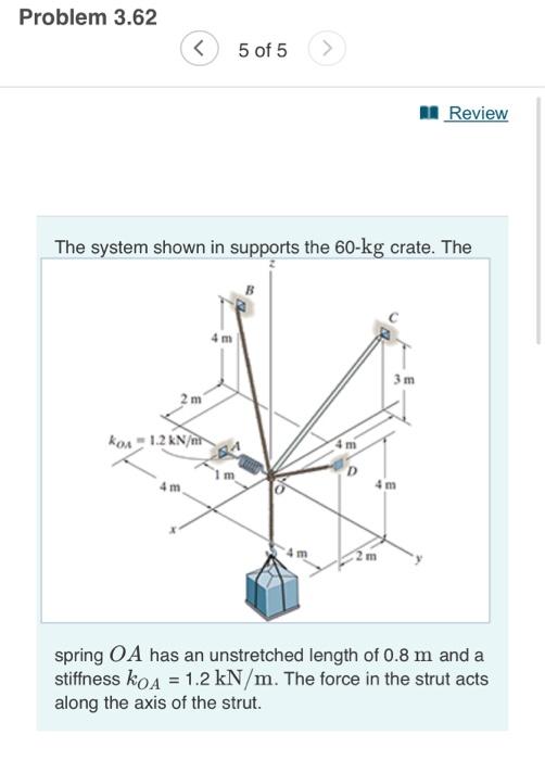 Solved 5 of 5 The svstem shown in subborts the 60−kg crate. | Chegg.com Solved 5 of 5 The svstem shown in subborts the 60−kg crate. | Chegg.com