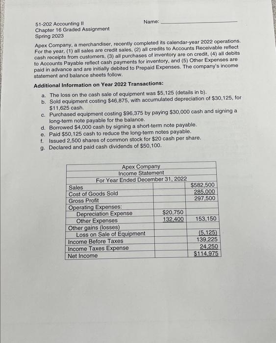 Solved 51-202 Accounting II Name: Chapter 16 Graded | Chegg.com