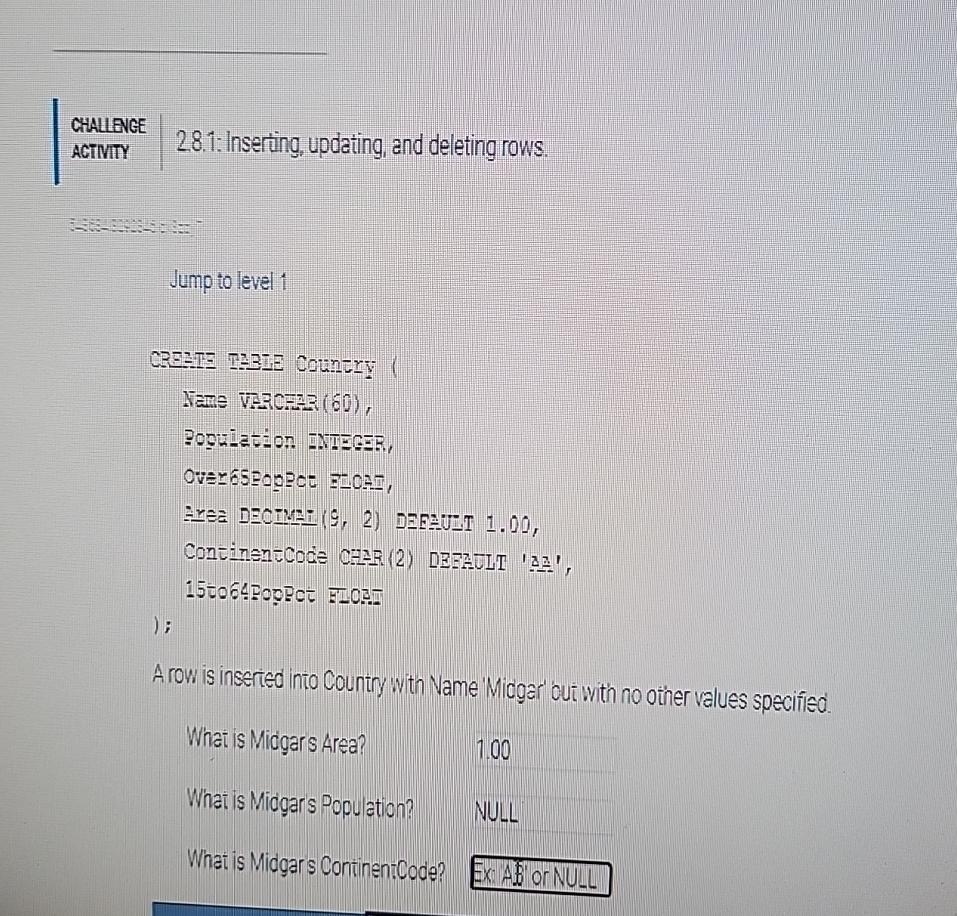 Solved CHALENGEACTIVTYY28.1: Inserting, updating, and | Chegg.com