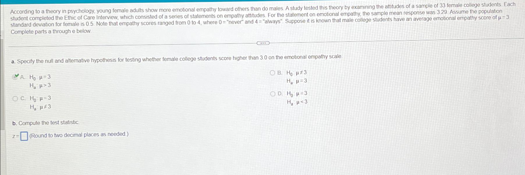 Solved Complete parts a through e below.a. ﻿Specify the null | Chegg.com