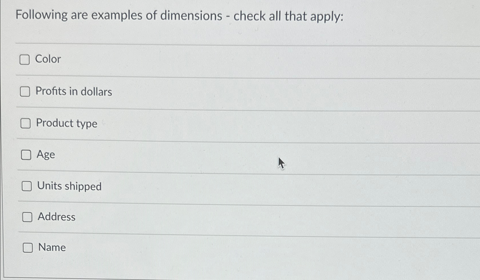 Solved Following are examples of dimensions - ﻿check all | Chegg.com
