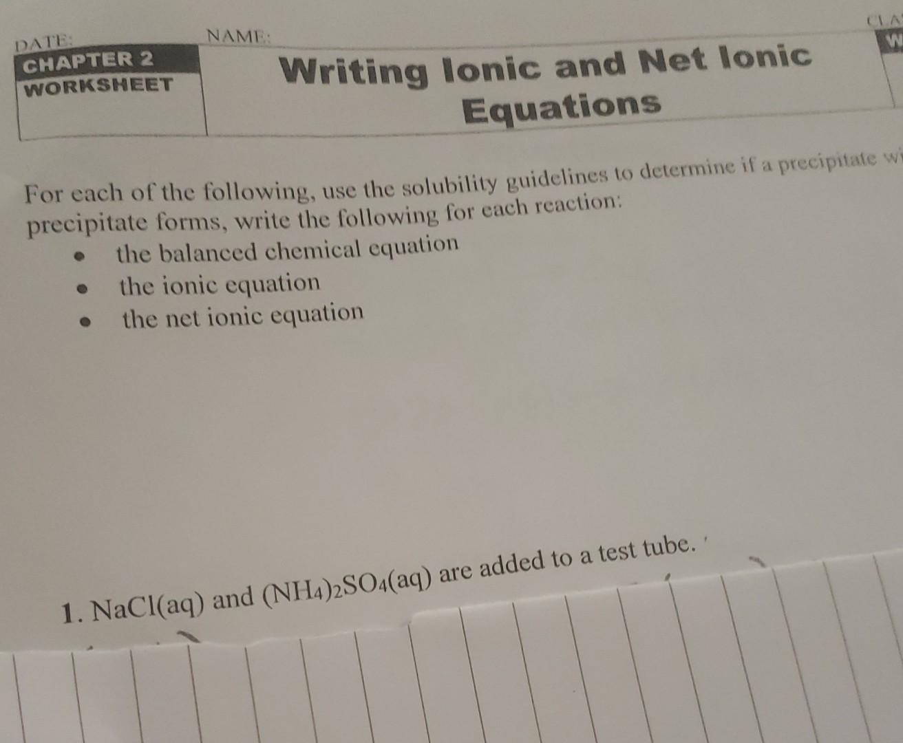 Solved NAME DATE CHAPTER 2 WORKSHEET Writing lonic and Net | Chegg.com