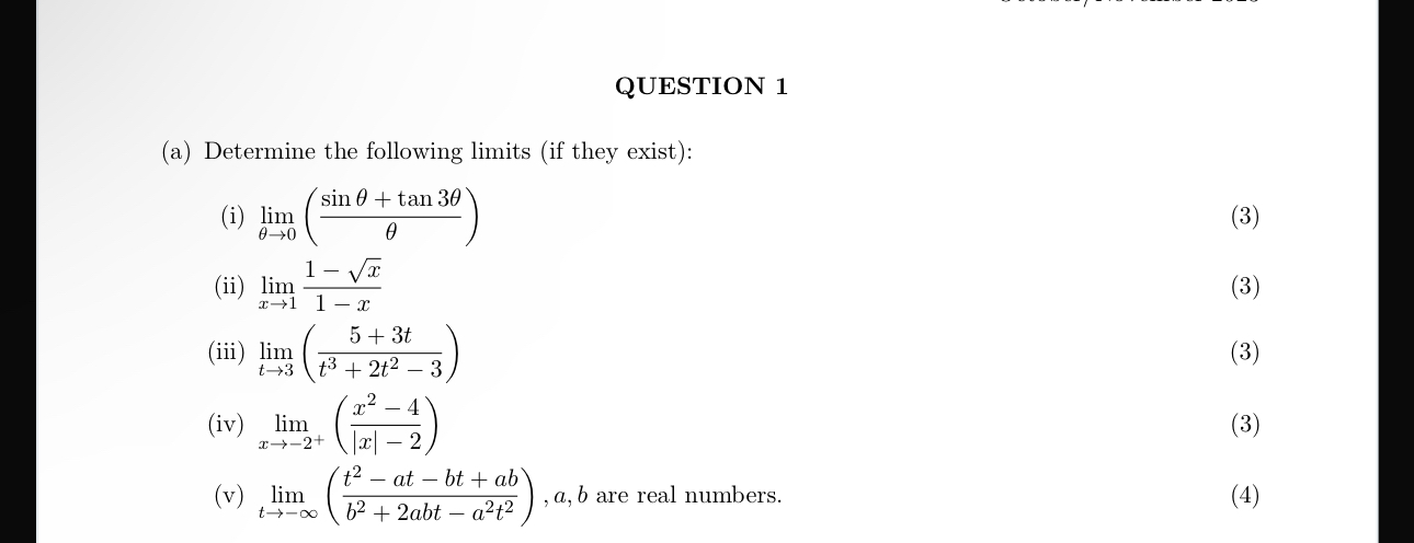 Solved QUESTION 1(a) ﻿Determine the following limits (if | Chegg.com