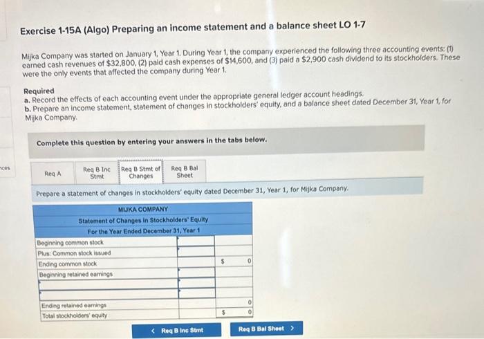Solved Exercise 1-15A (Algo) Preparing an income statement | Chegg.com