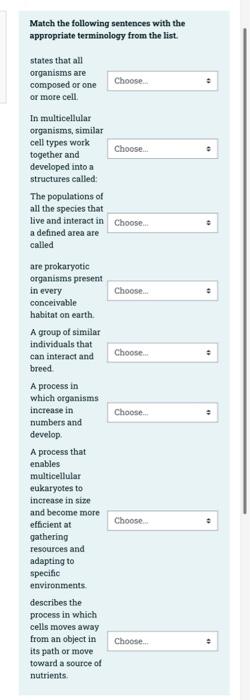 Solved Match the following sentences with the appropriate | Chegg.com