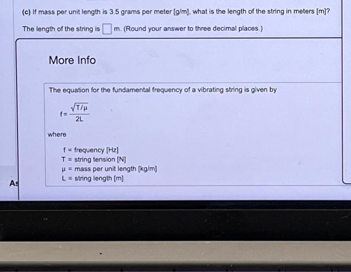 Solved As (c) If mass per unit length is 3.5 grams per meter | Chegg.com