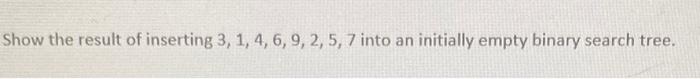 Solved Show the result of inserting 3,1,4,6,9,2,5,7 into an | Chegg.com