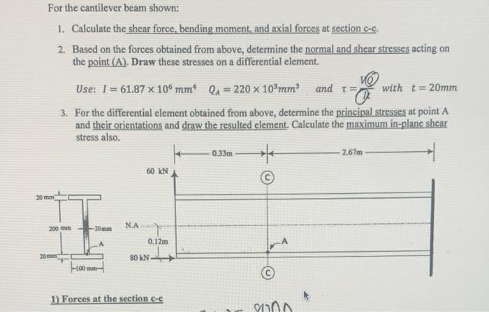 Solved For the cantilever beam shown: 1. Calculate the shear | Chegg.com