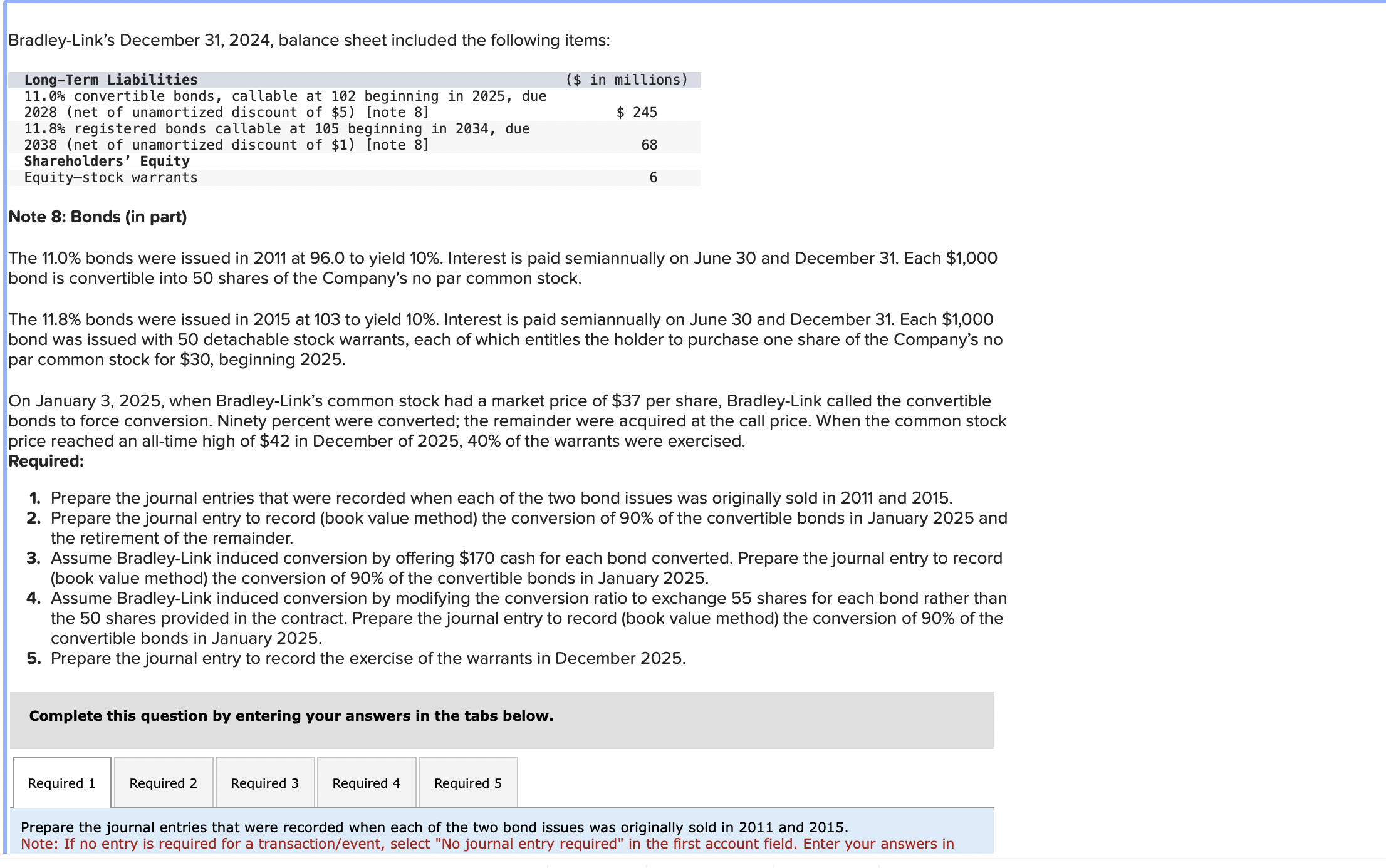 Bradley-Link's December 31, 2024, ﻿balance sheet | Chegg.com