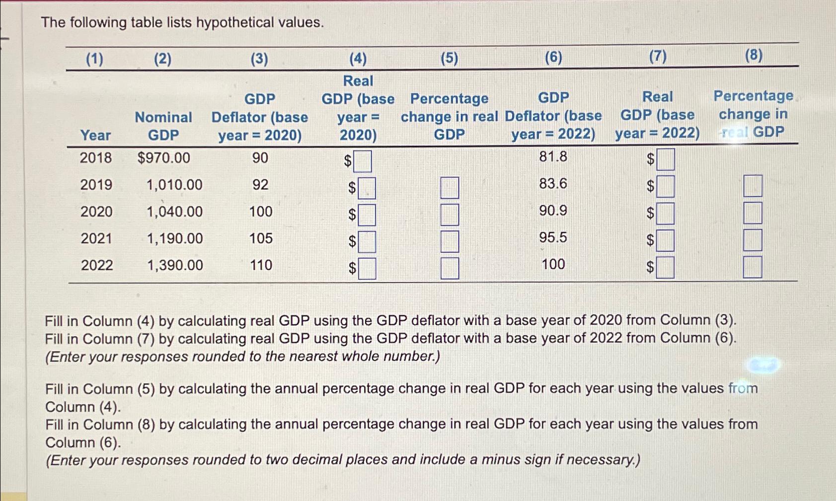 Solved The following table lists hypothetical | Chegg.com