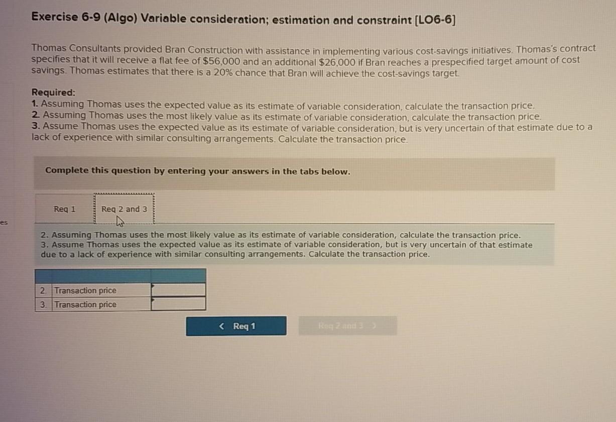 Solved Exercise 6-9 (Algo) Variable consideration; | Chegg.com
