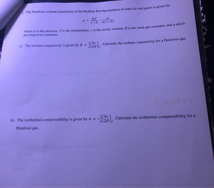 Solved The Peneloux volume translation of the RadlishKwong | Chegg.com