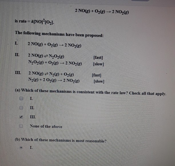 Solved 2 NO(g) + 020) 2 NO2) is rate=k[NO]?[02] The | Chegg.com