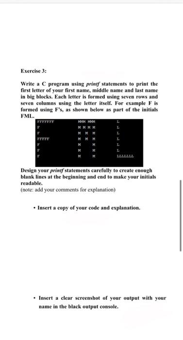 Solved Exercise 3 Write A C Program Using Printf Statements 6153