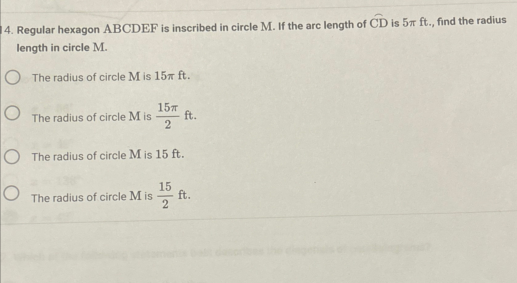 Solved Regular hexagon ABCDEF is inscribed in circle M. ﻿If | Chegg.com