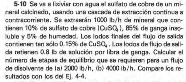 Solved 5-10 Se va a lixiviar con agua el sulfato de cobre de | Chegg.com