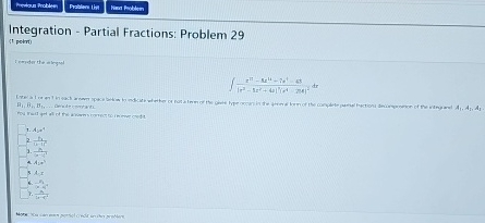 Solved Integration - ﻿Partial Fractions: Problem 29(1 | Chegg.com