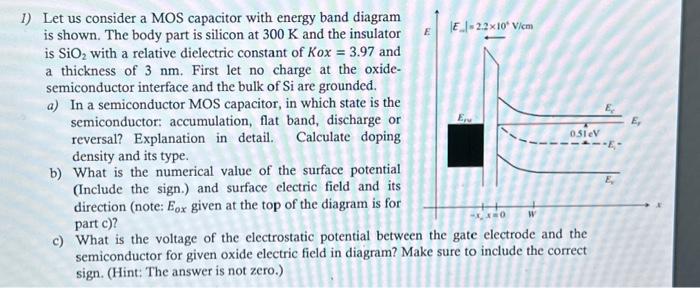 Solved 1) Let us consider a MOS capacitor with energy band | Chegg.com