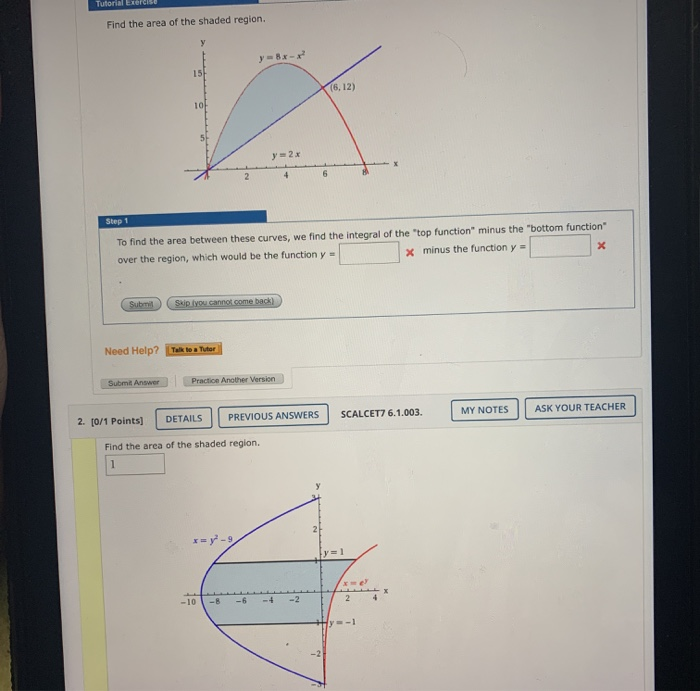 Solved Tutorial Find the area of the shaded region. y y=Bx-x | Chegg.com