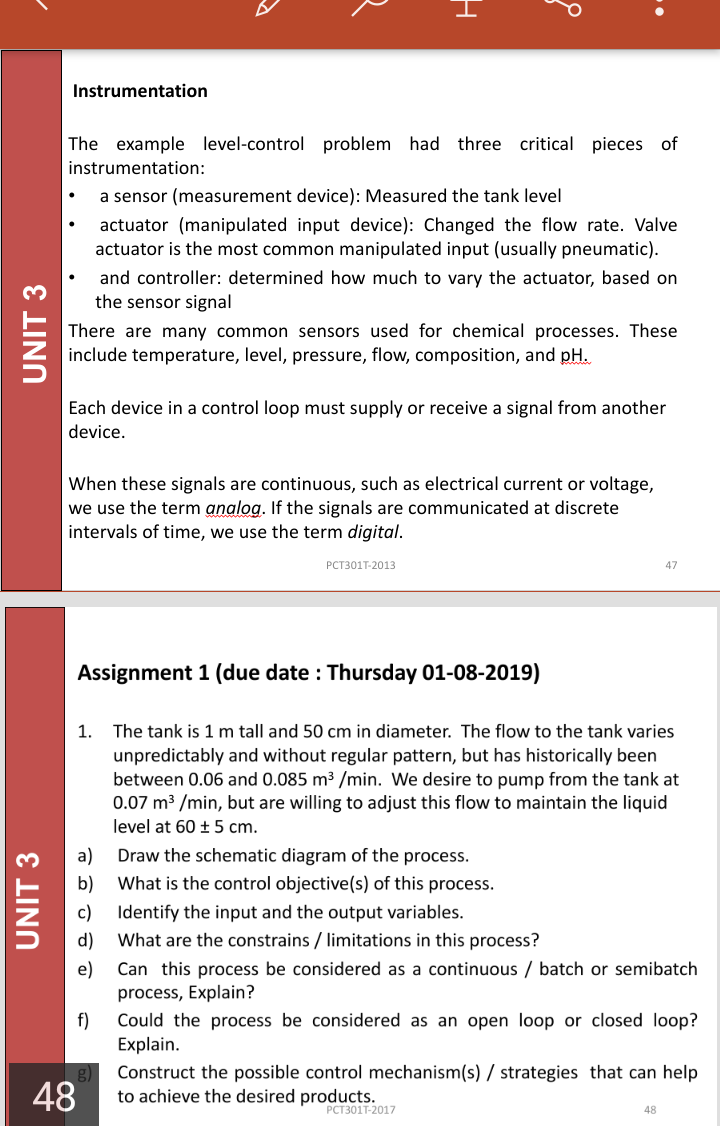 Solved I Instrumentation The example level-control problem | Chegg.com