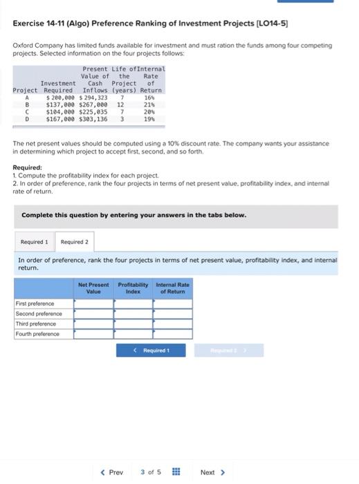 Solved Exercise 14-11 (Algo) Preference Ranking of | Chegg.com