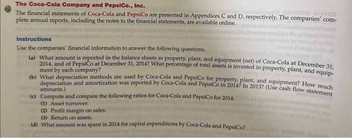 Solved The Coca-Cola Company and PepsiCo., Inc. The | Chegg.com